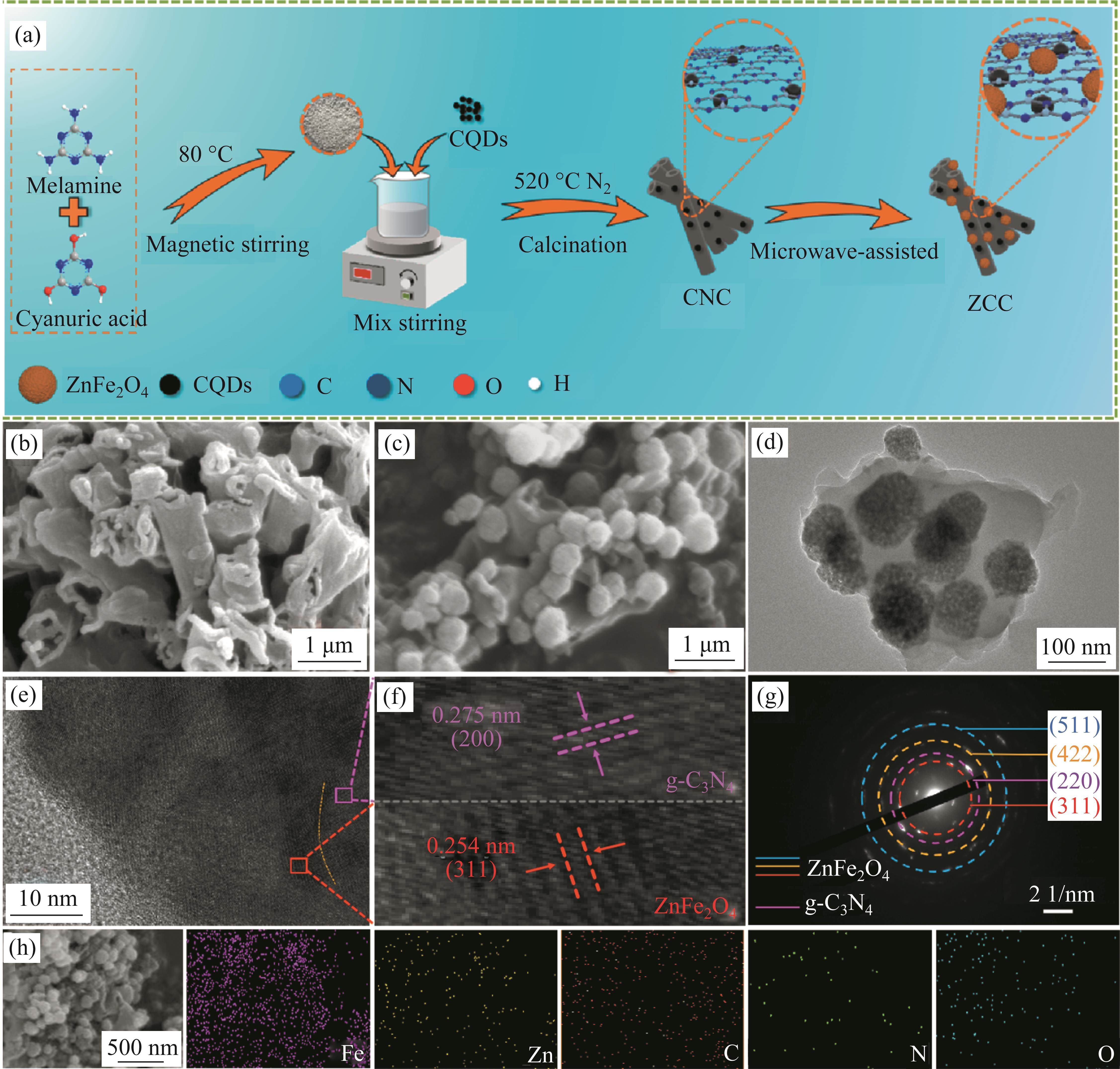 微波辅助下在CQDs诱导的管状g-C3N4上锚定ZnFe2O4构建Z型异质结光催化降解左氧氟沙星